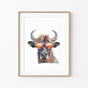 Watercolor Wildebeest Clipart With Sunglasses, 11 High-quality PNG ...
