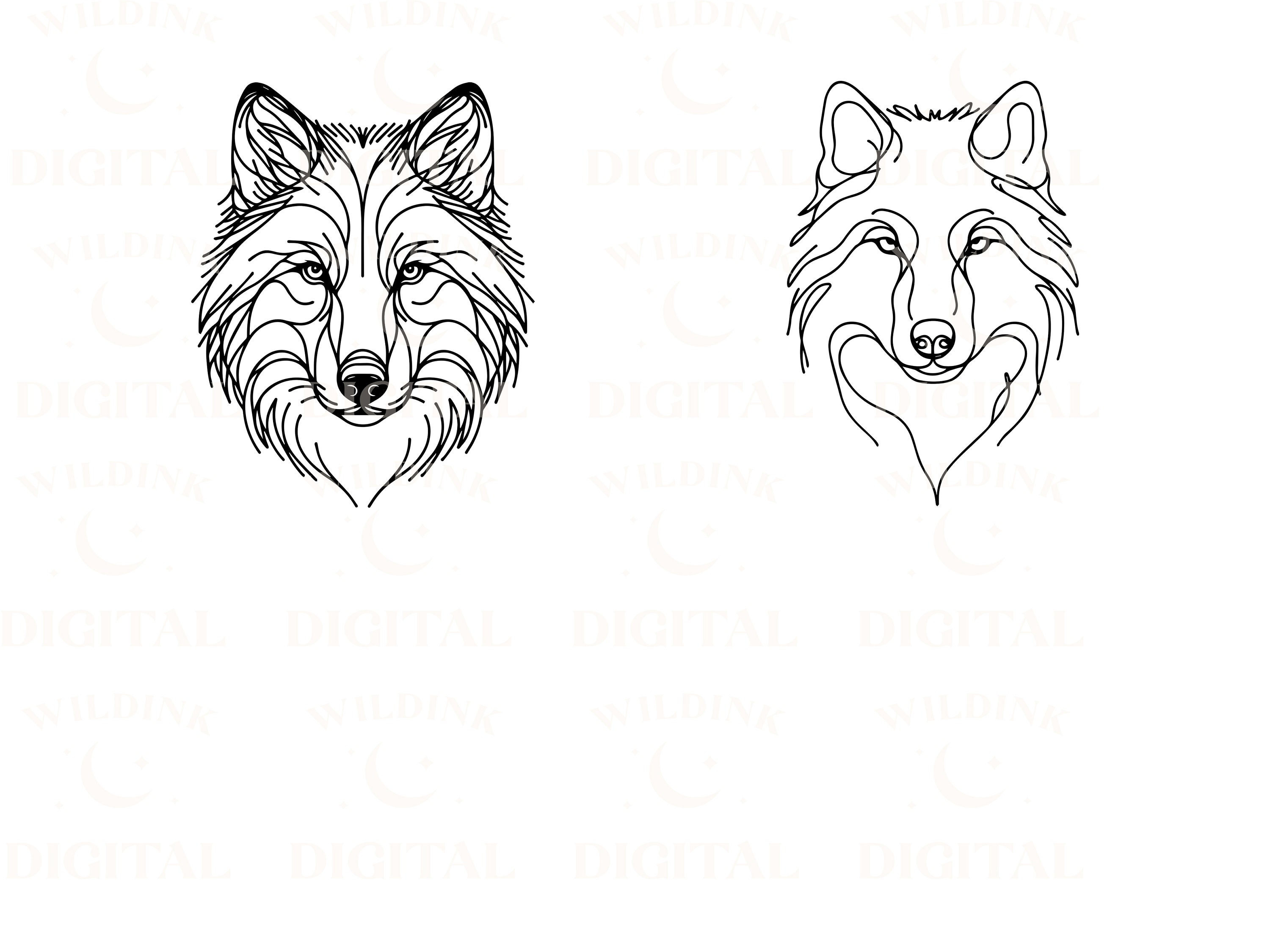 Wolf Line Art SVG Clipart: Minimalist Tattoo Design (digital Download ...