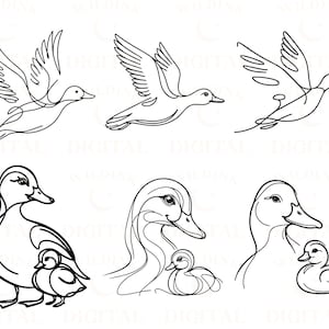 Duck Line Art SVG Clipart: Minimalist Farm Animal Vector (digital ...