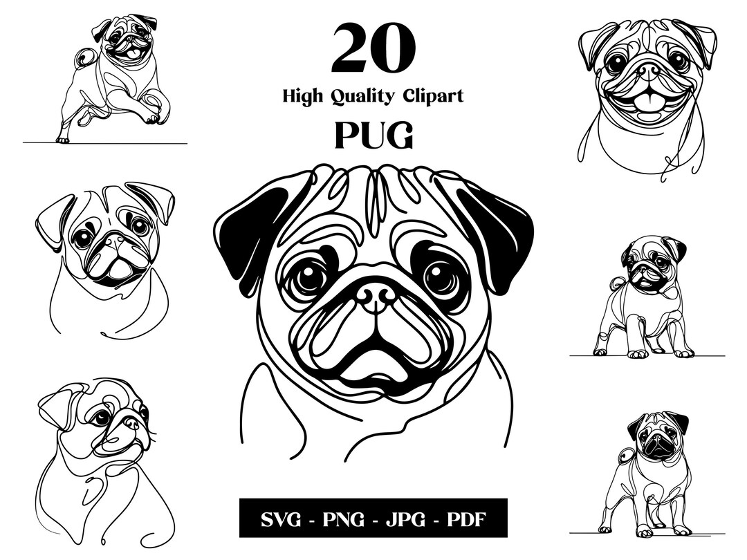 Pug Clipart Bundle: Minimalist Line Art, Dog Vector (digital Download ...