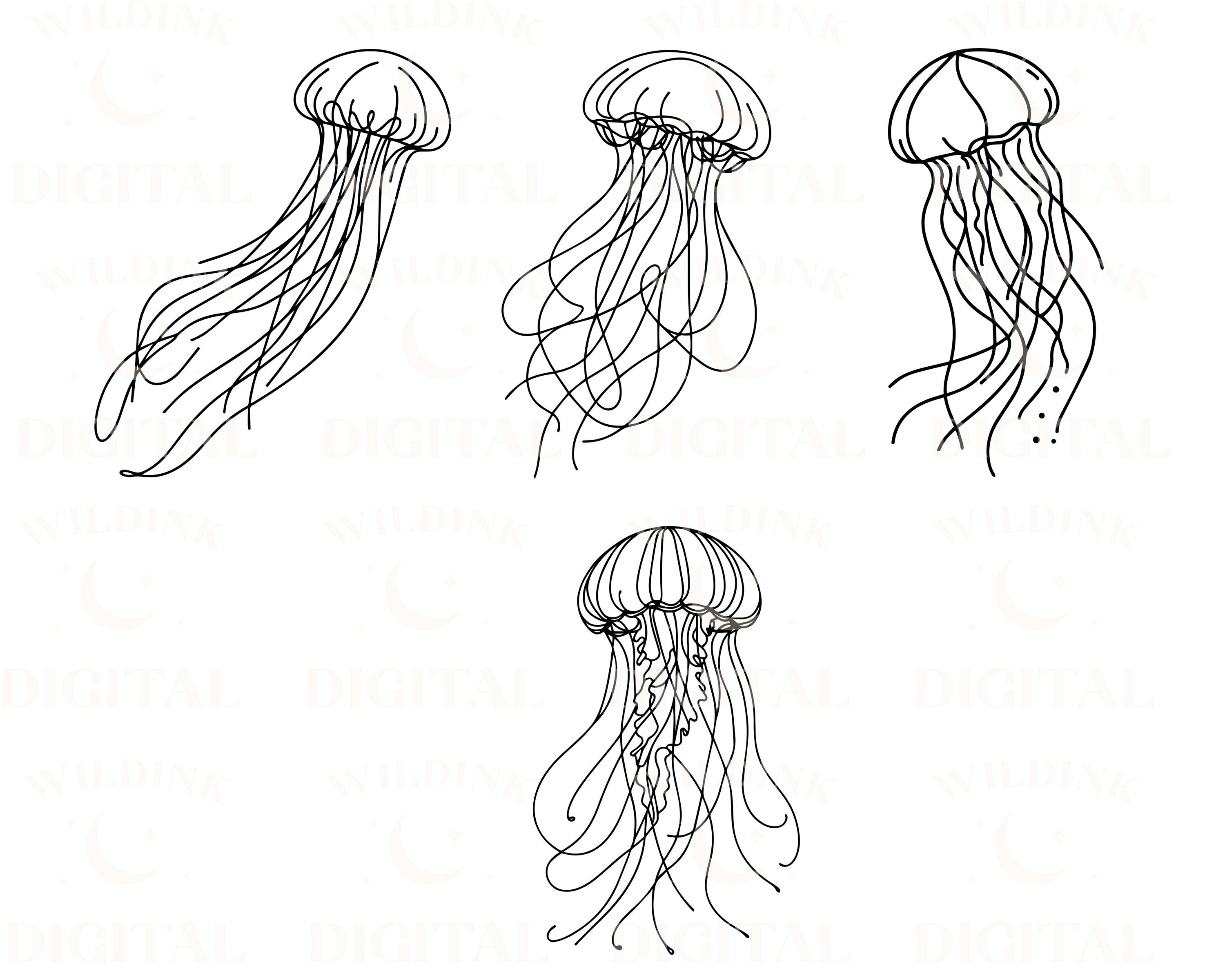Jellyfish SVG Clipart: Sea Animal Line Art (digital Download) - Etsy