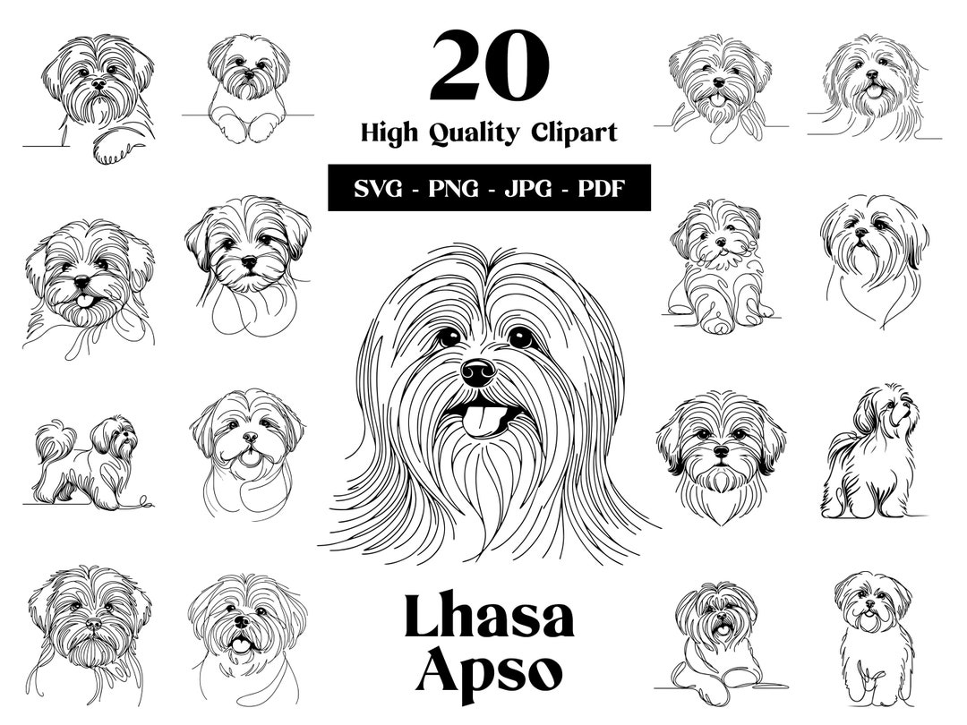 Lhasa Apso SVG & PNG Clipart Bundle: Digital Line Art, Minimalist ...