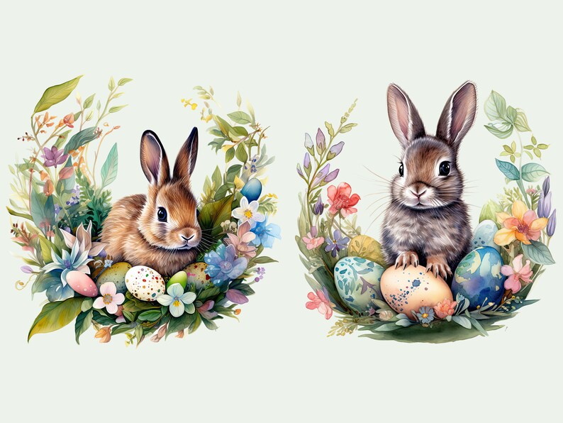 Watercolor Easter Bunny Clipart: PNG Spring Nursery Art (digital ...