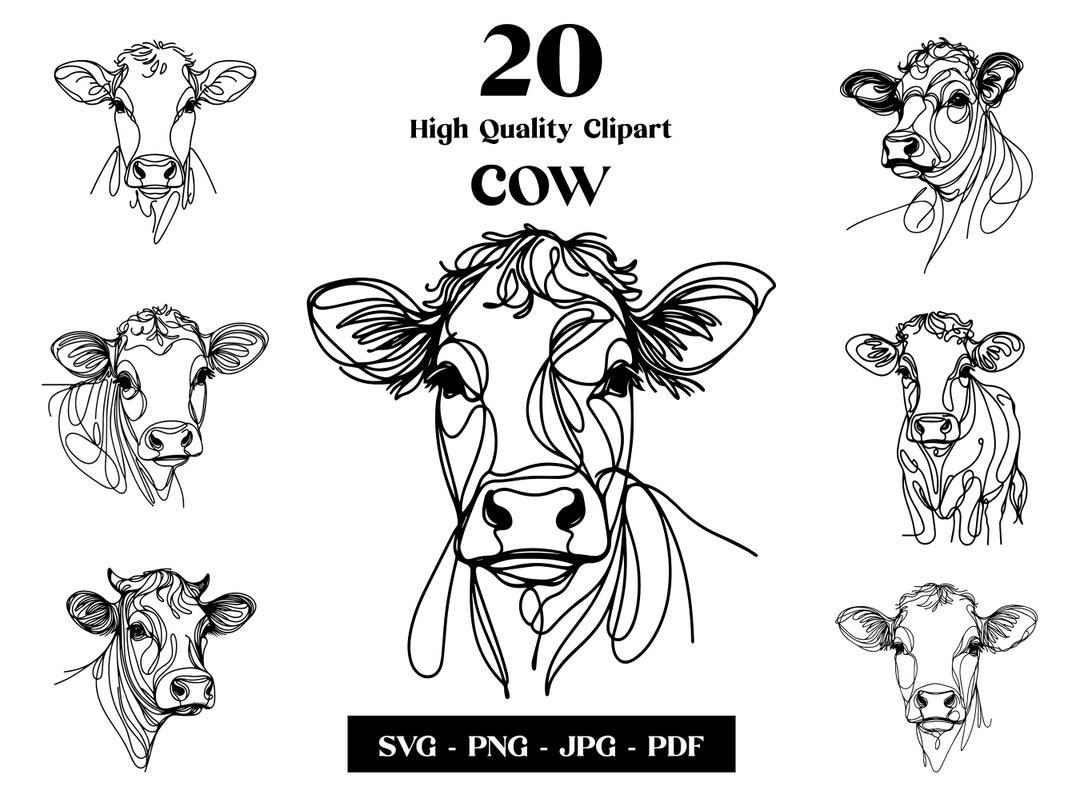 Cow SVG Clipart: Minimalist Line Art, Farmhouse Decor (digital Download ...