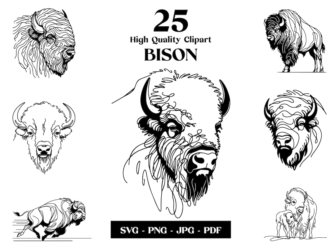 Bison SVG Clipart: Minimalist Line Art, Tattoo Design (digital Download ...