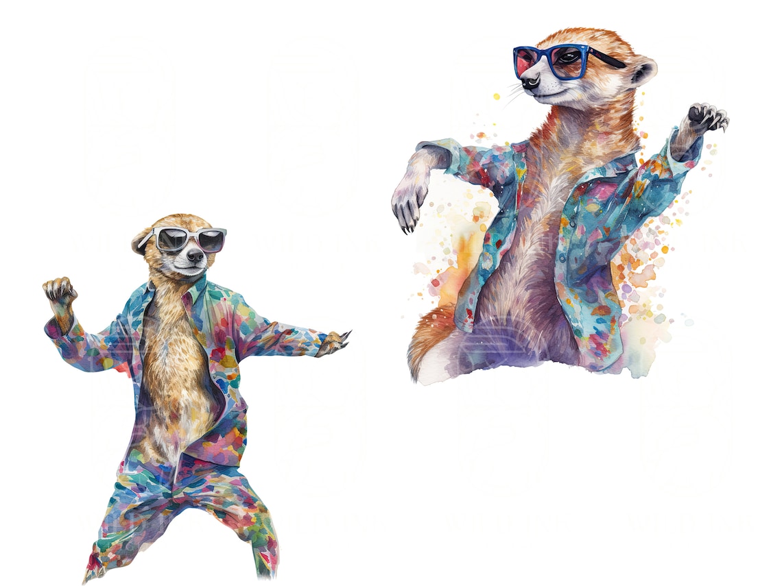 Dancing Meerkat Clipart: Funny Watercolor Animal Pngs (digital Download ...