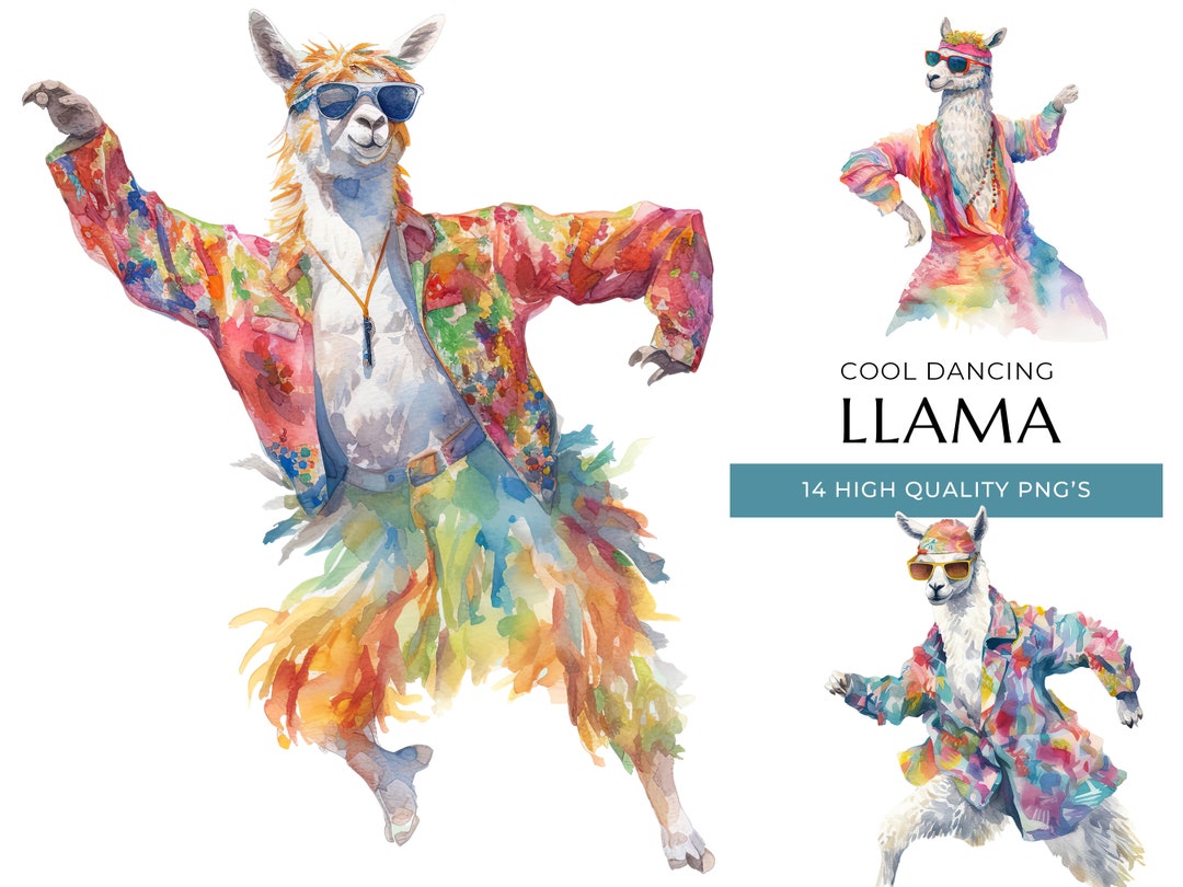 Cool Dancing Llama Clipart, 14 High Quality Pngs, Funny Watercolor ...