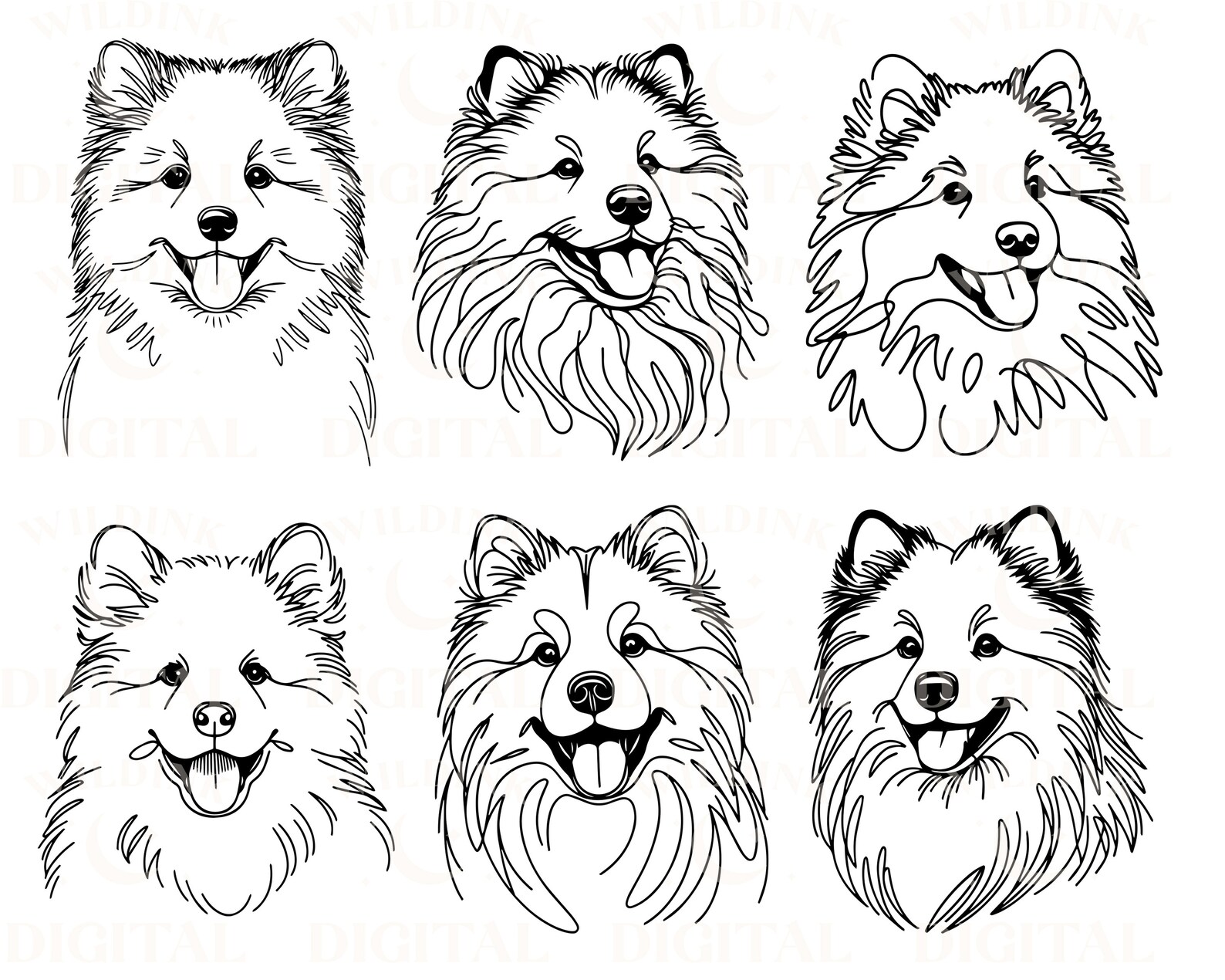 Finnish Lapphund Clipart Bundle: Line Art Dog SVG, PNG (digital ...