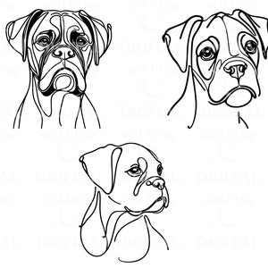 Boxer SVG & PNG Clipart Bundle: Digital Line Art, Minimalist Vector Dog ...