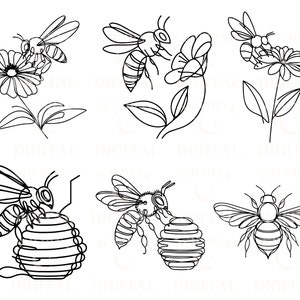 Bee Line Art SVG Clipart: Minimalist Tattoo & Sublimation Design ...