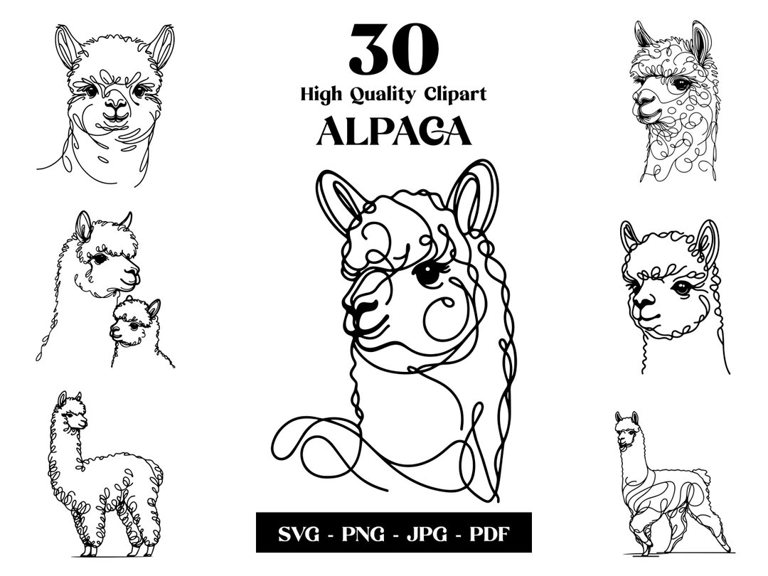 Alpaca SVG Clipart, Farm Minimalist Line Art, Logo Animal Vector ...