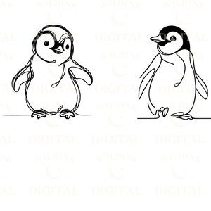 Penguin Line Art SVG Clipart: Minimalist Tattoo Design (digital ...