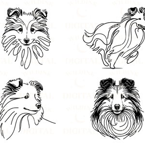 Sheltie Line Art: Shetland Sheepdog SVG Clipart Bundle (digital ...