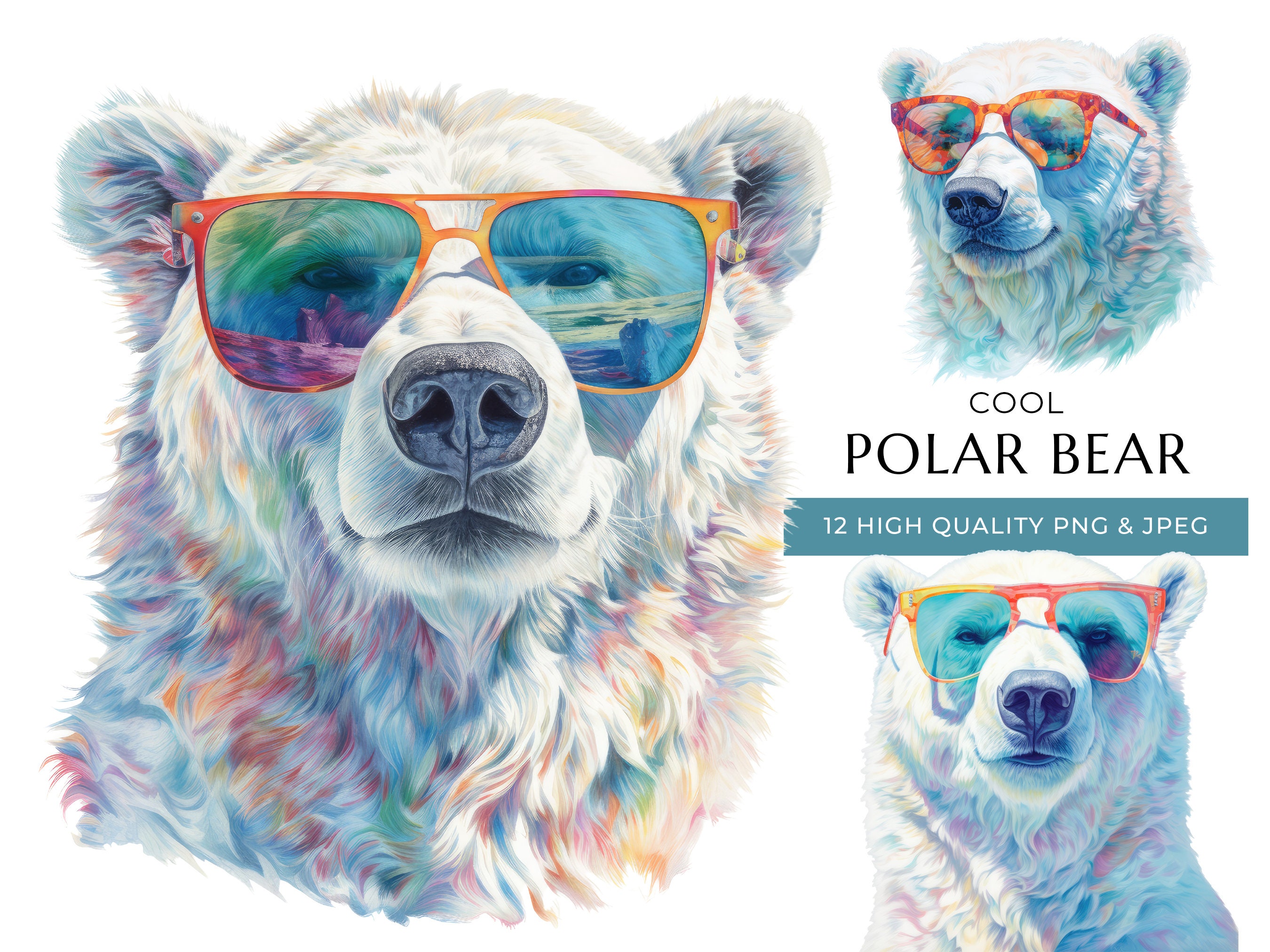 Watercolor Polar Bear Clipart With Sunglasses (digital Download) - Etsy