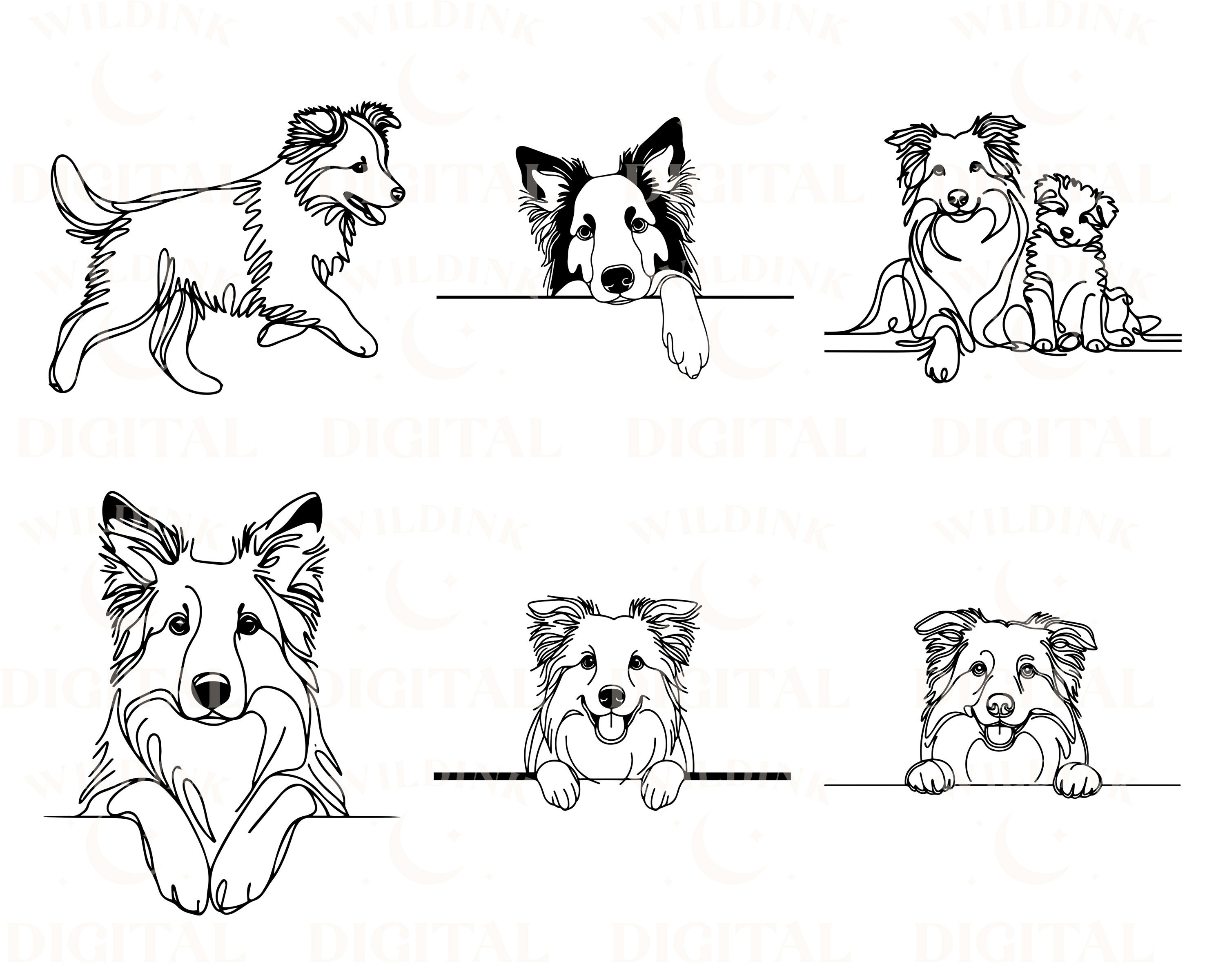 Border Collie Line Art: Dog SVG & PNG Clipart Bundle (digital Download ...