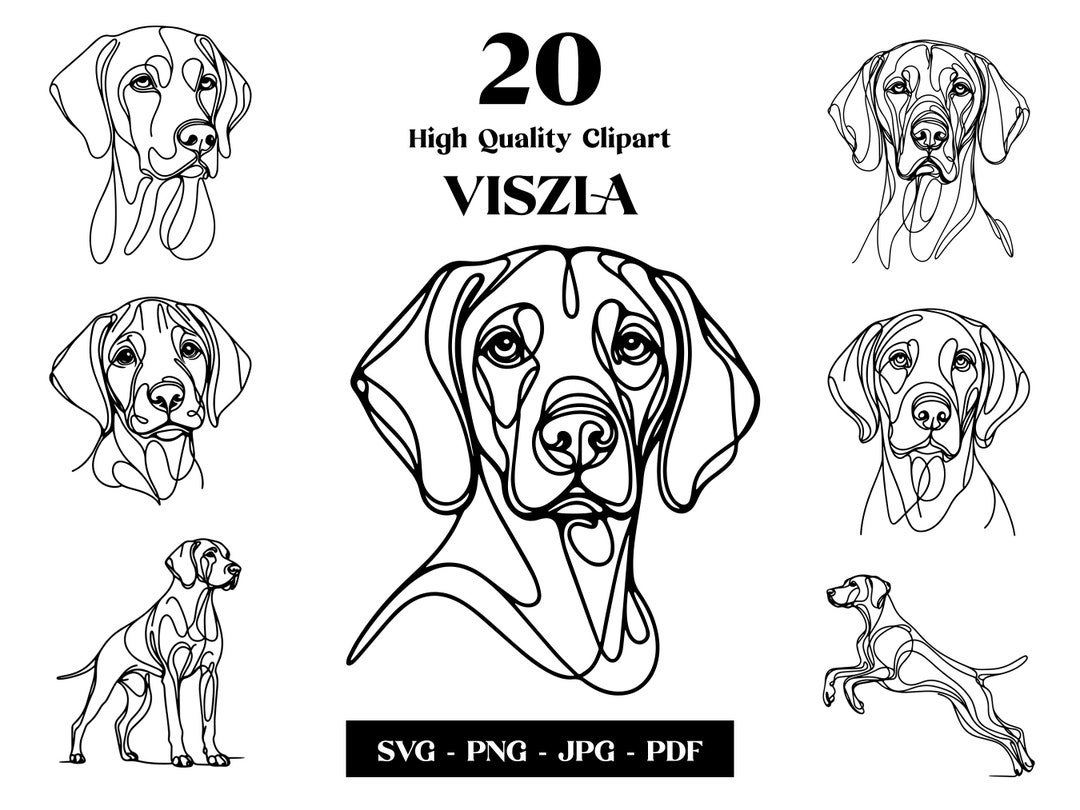 Vizsla SVG & PNG Clipart Bundle: Digital Line Art, Minimalist Vector ...