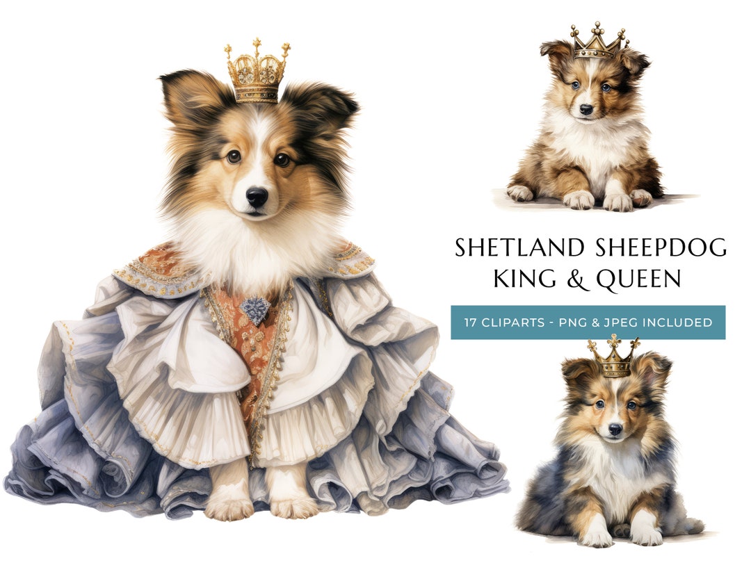 King & Queen Shetland Sheepdog Puppy Watercolor Clipart - 17 High ...