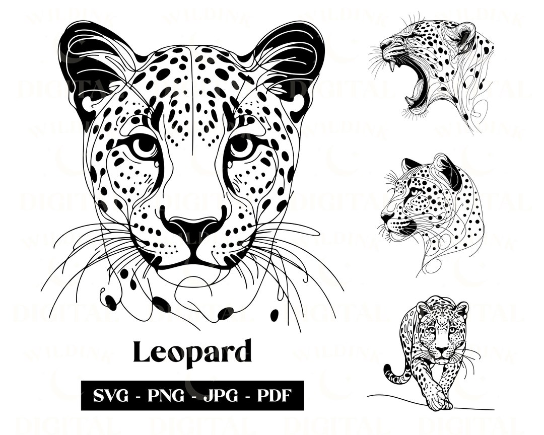 Leopard Line Art SVG: Minimalist Tattoo Design (digital Download) - Etsy