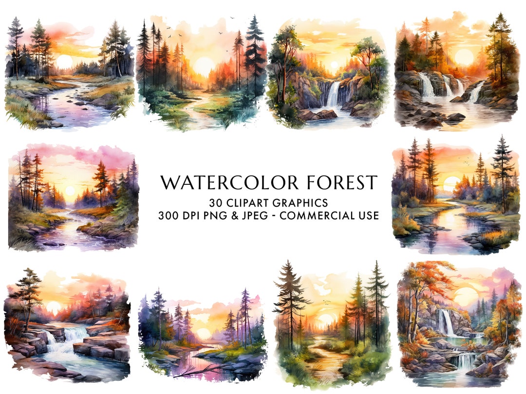 Watercolor Forest Clipart 30 High Quality PNG & JPEG, Wood Clip Art ...