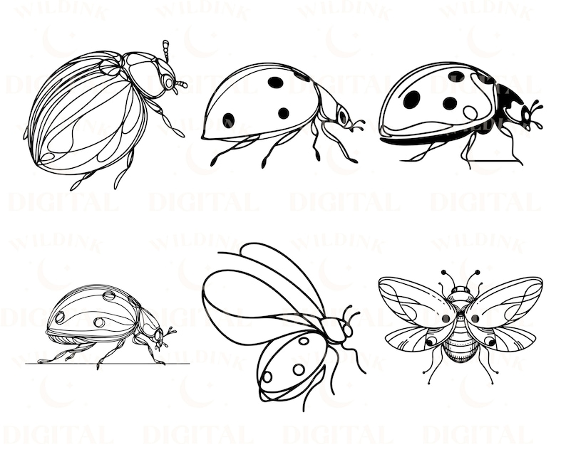 Ladybug Line Art SVG Clipart: Minimalist Tattoo Design (digital ...