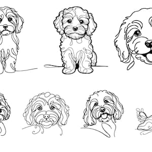 Cavapoo Line Art SVG & PNG Clipart Bundle: Minimalist Dog Tattoo Design ...