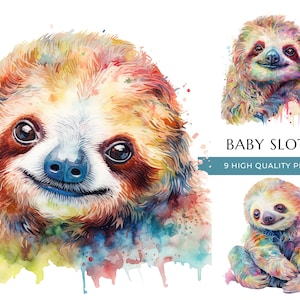 Baby Sloth Watercolor Clipart 9 Pngs, Nursery Art, Baby Shower Gift ...