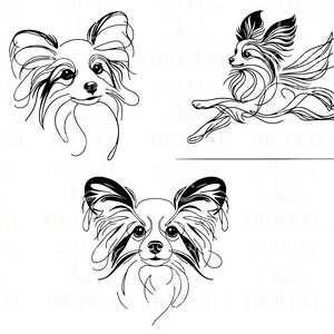 Papillon Line Art Clipart Bundle: Minimalist Dog Vector (digital ...