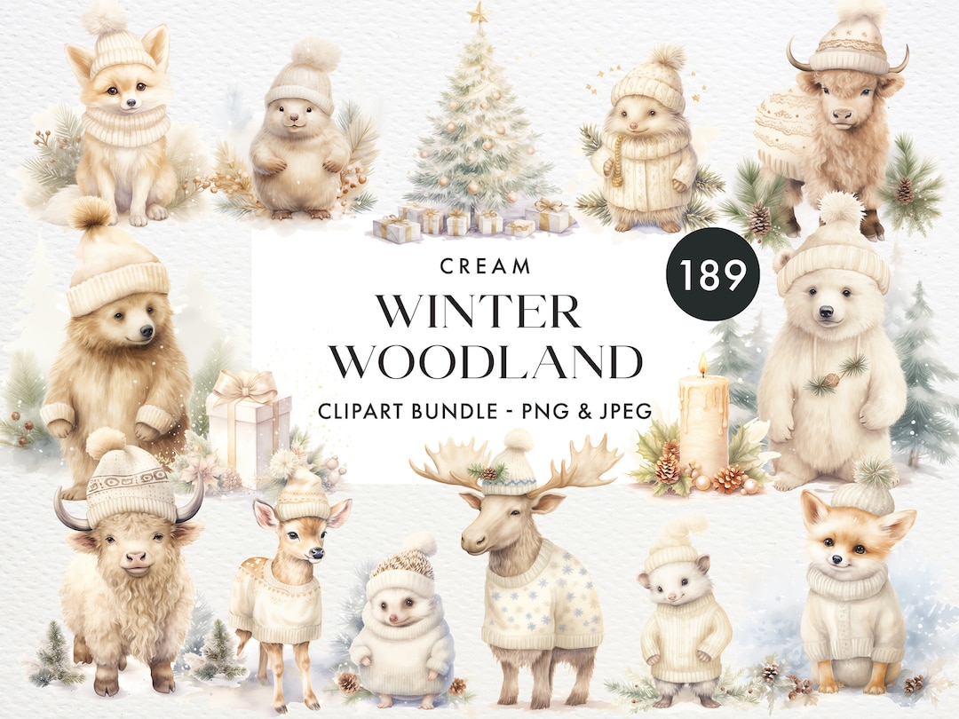 White Woodland Christmas Animals, 189 Clipart Bundle, Forest Animal ...