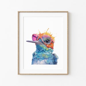 Watercolor Hummingbird Clipart With Sunglasses (digital Download) - Etsy