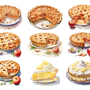 Watercolor Pie Clipart: 70+ PNG & JPEG Dessert Graphics (digital ...