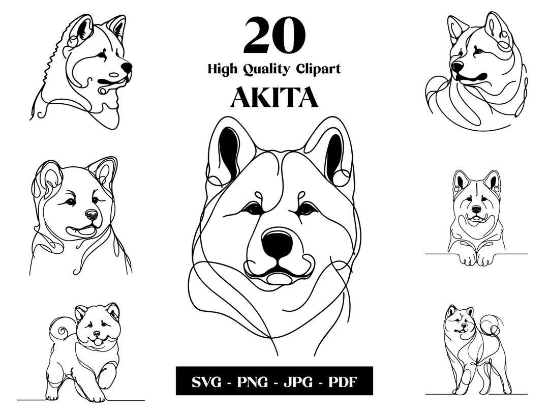 Akita SVG & PNG Clipart Bundle: Digital Line Art, Minimalist Vector Dog ...