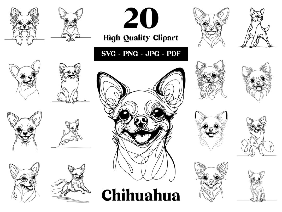 Chihuahua Line Art Clipart Bundle: Minimalist Dog Vector (digital ...