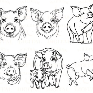 Pig Line Art SVG Clipart: Minimalist Farm Animal Vector (digital ...