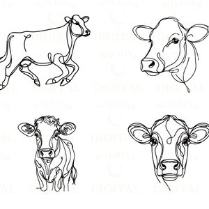 Cow SVG Clipart: Minimalist Line Art, Farmhouse Decor (digital Download ...
