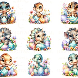 Easter Dinosaurs Clipart Bundle 35 High Quality PNG & JPEG, Watercolor ...