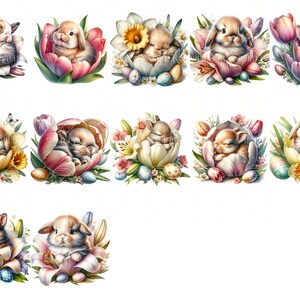 Watercolor Easter Bunny and Flowers Clipart Bundle 40 High Quality PNG ...