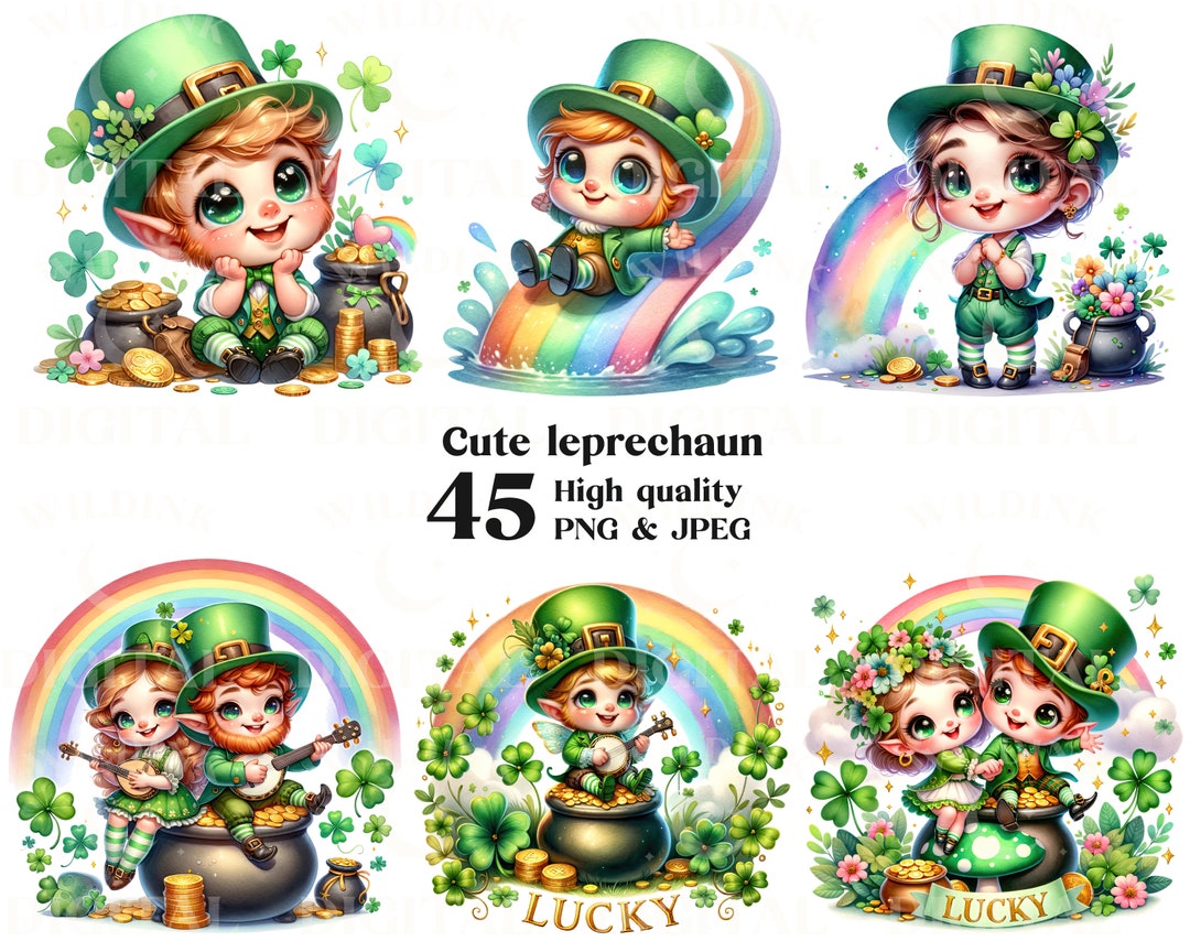 St Patricks Leprechaun Clipart Bundle 45 High Quality PNG & JPEG, Lucky ...
