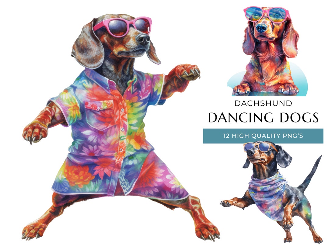 Cool Dancing Dachshund Clipart, 12 High Quality PNG, Funny Watercolor ...
