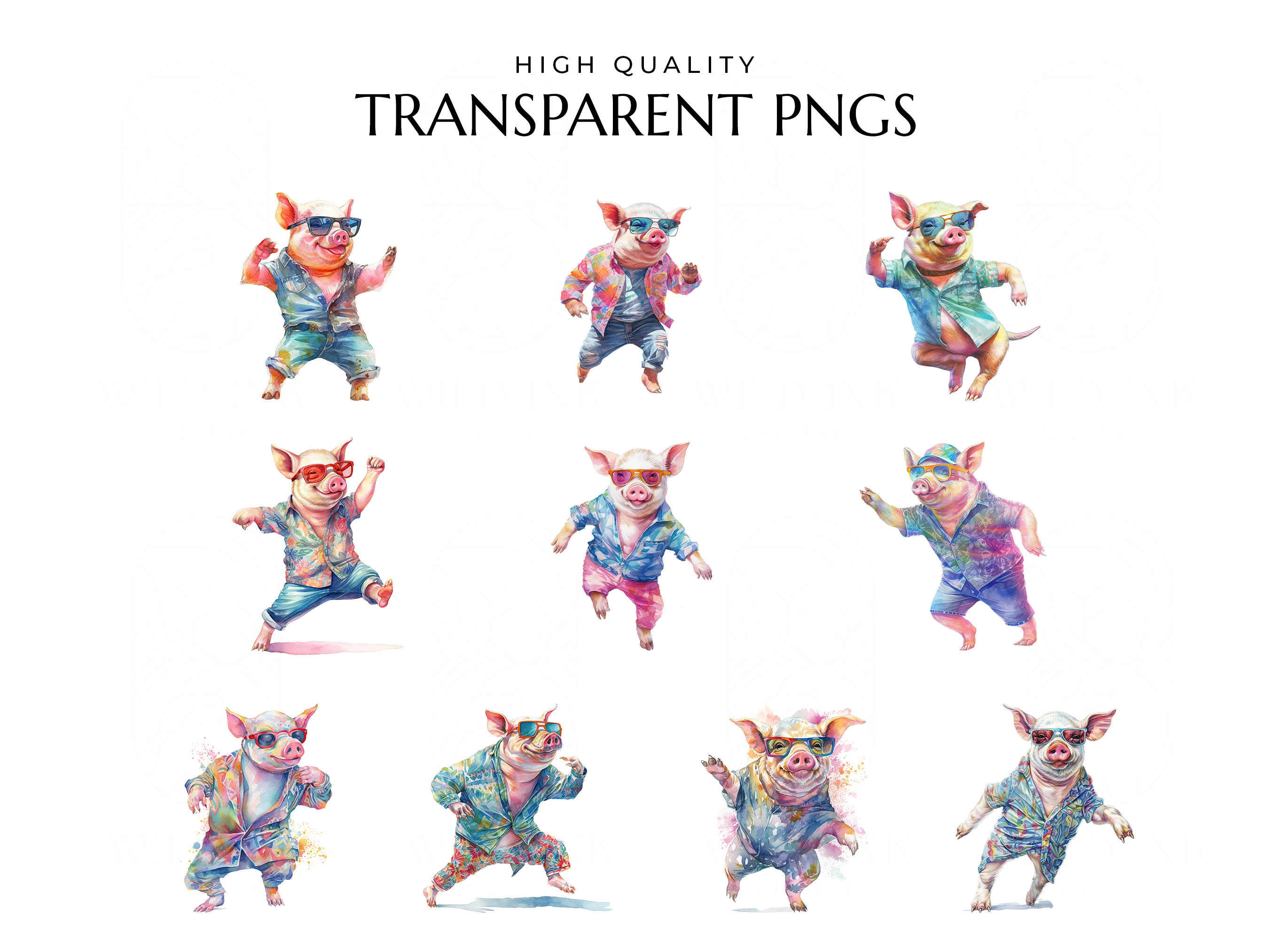 Cool Dancing Pig Clipart 10 High Quality Pngs Funny - Etsy