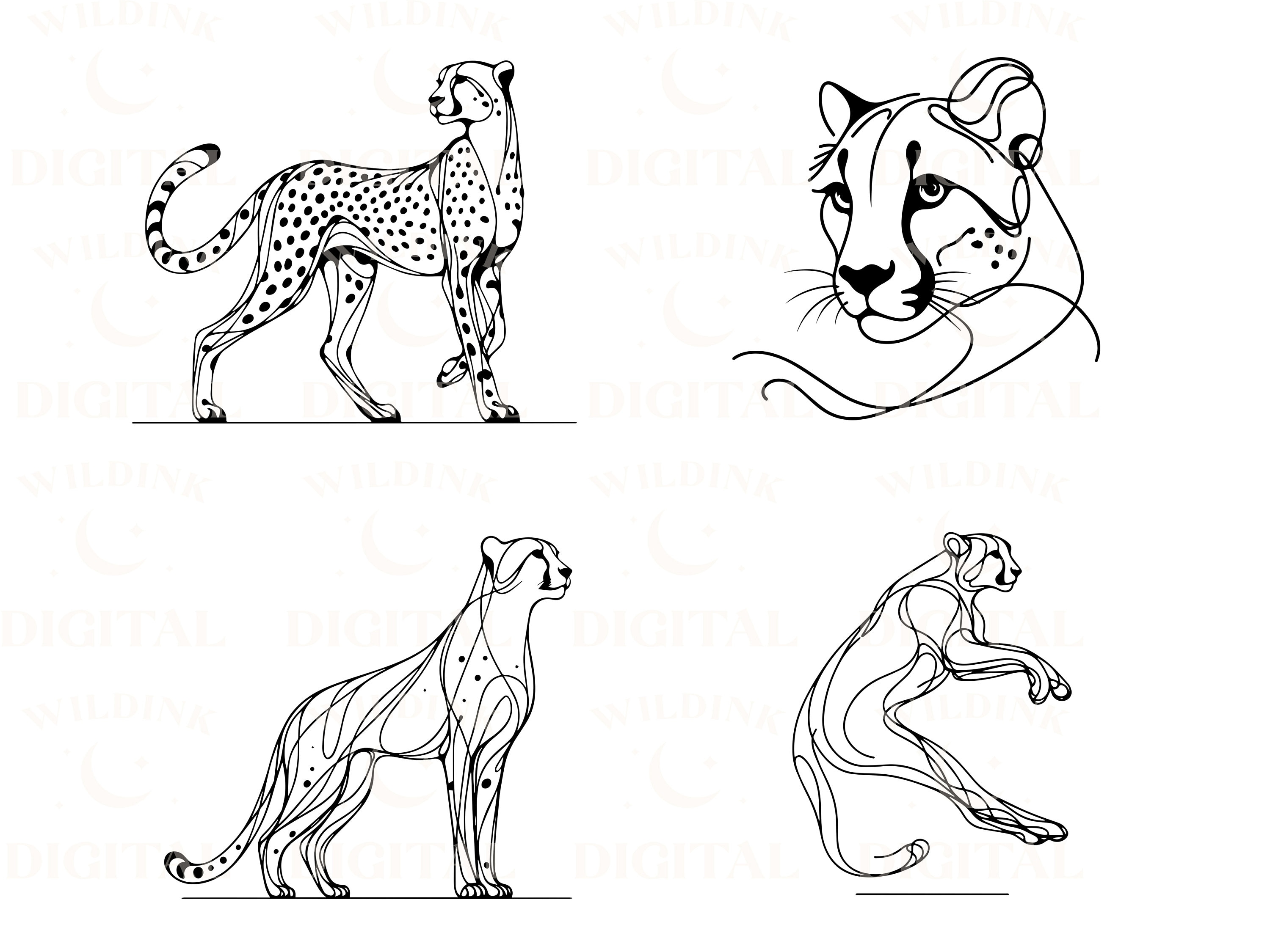 Cheetah Line Art SVG: Minimalist Animal Logo Vector (digital Download ...