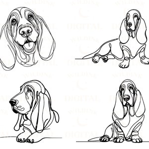 Basset Hound Line Art: Minimalist Dog SVG Clipart Bundle (digital ...