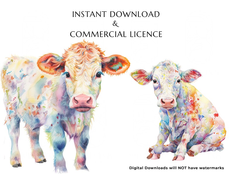 Baby Cow Watercolor Clipart 9 Pngs Nursery Decor Farm Wall - Etsy
