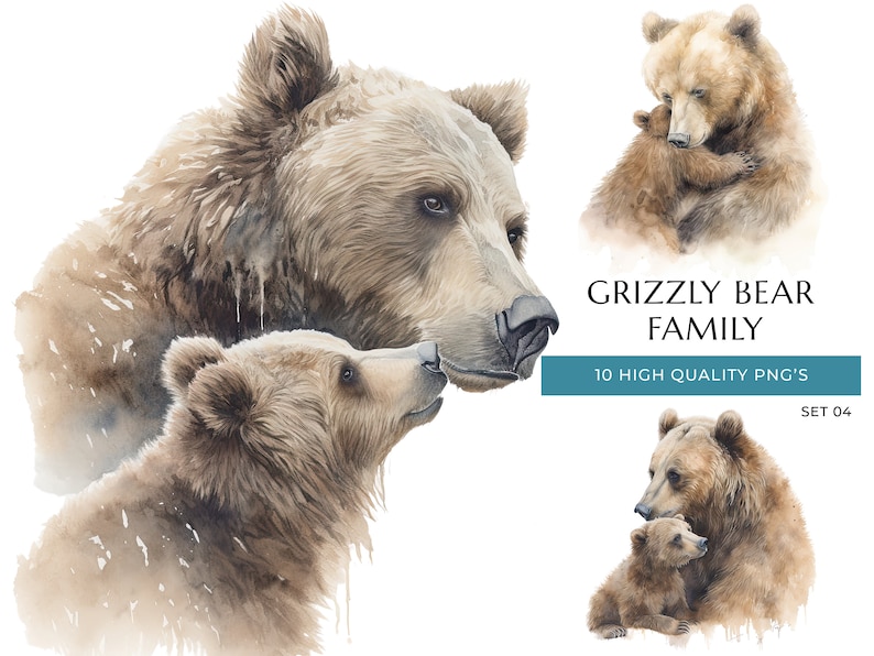 Mom and Baby Bear Clipart 10 High Quality Pngs Watercolor - Etsy