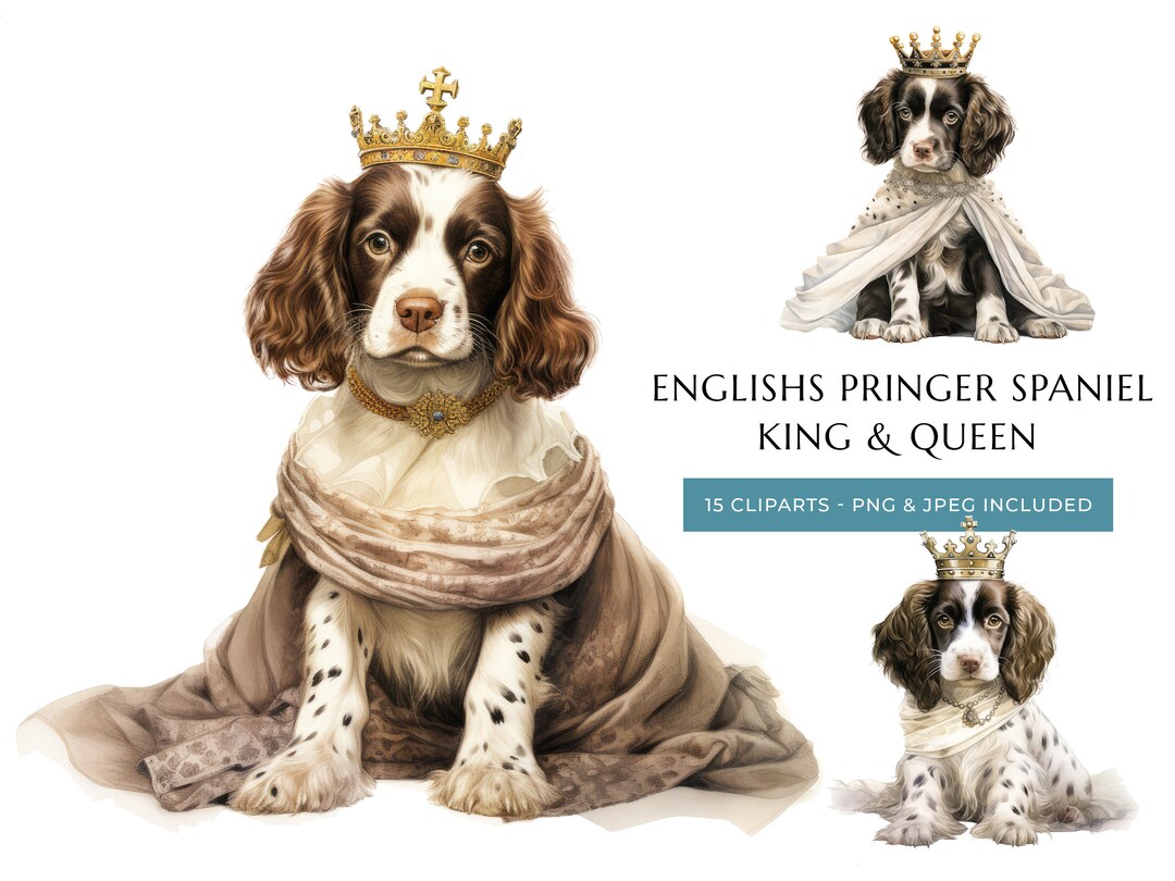 King & Queen English Springer Spaniel Puppy Watercolor Clipart - 15 ...