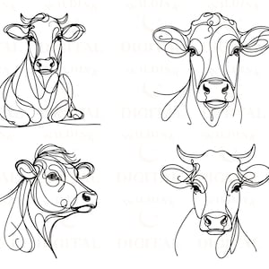 Cow SVG Clipart: Minimalist Line Art, Farmhouse Decor (digital Download ...