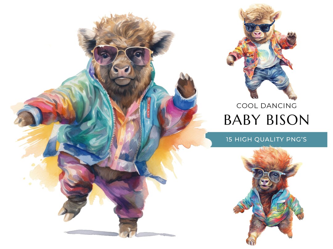 Dancing Baby Bison Clipart, Watercolor Pngs (digital Download) - Etsy