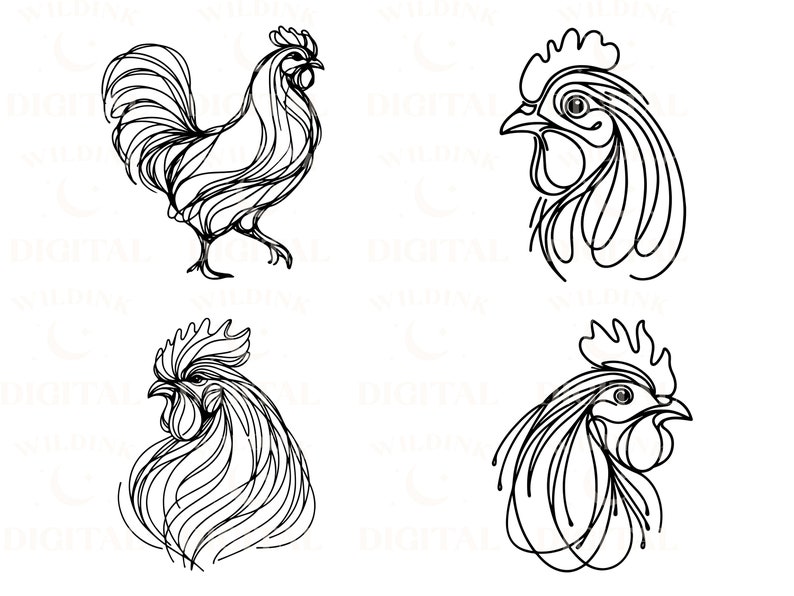 Chicken Line Art SVG Clipart: Minimalist Farmhouse Design (digital ...