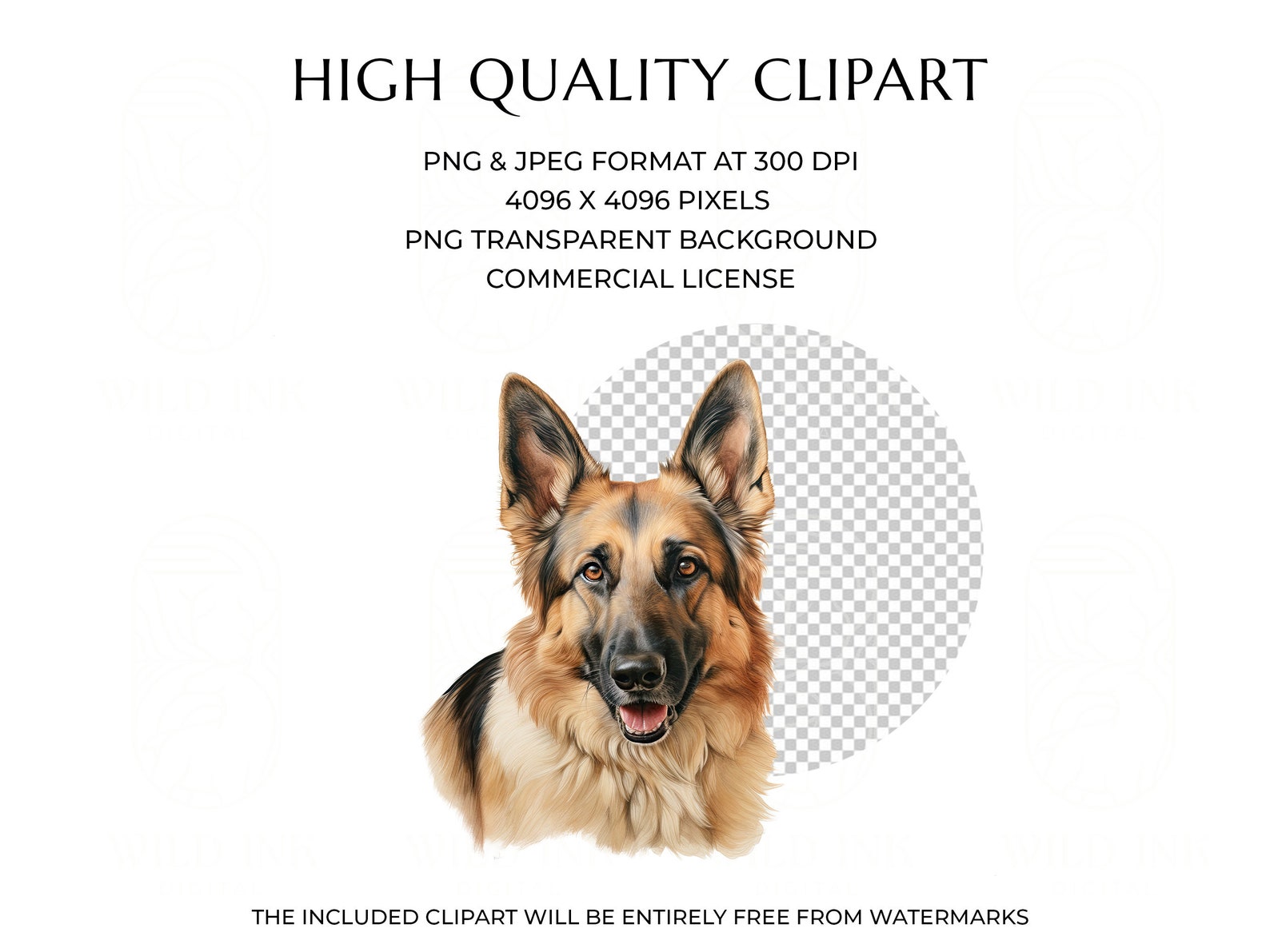 Watercolor German Shepherd Clipart Bundle, 23 PNG & JPEG (digital ...