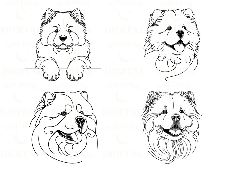Chow Chow Line Art Clipart Bundle: Minimalist Dog Vector (digital ...