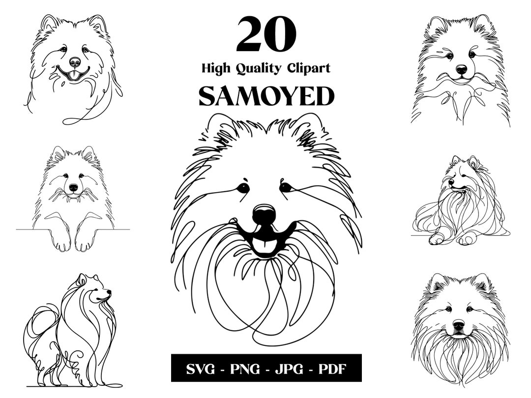 Samoyed SVG & PNG Clipart Bundle: Digital Line Art, Minimalist Vector ...